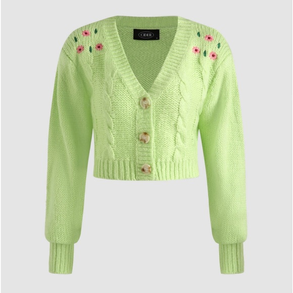 Cider | Sweaters | Cider Embroidered Floral Crop Cable Knit Cardigan ...